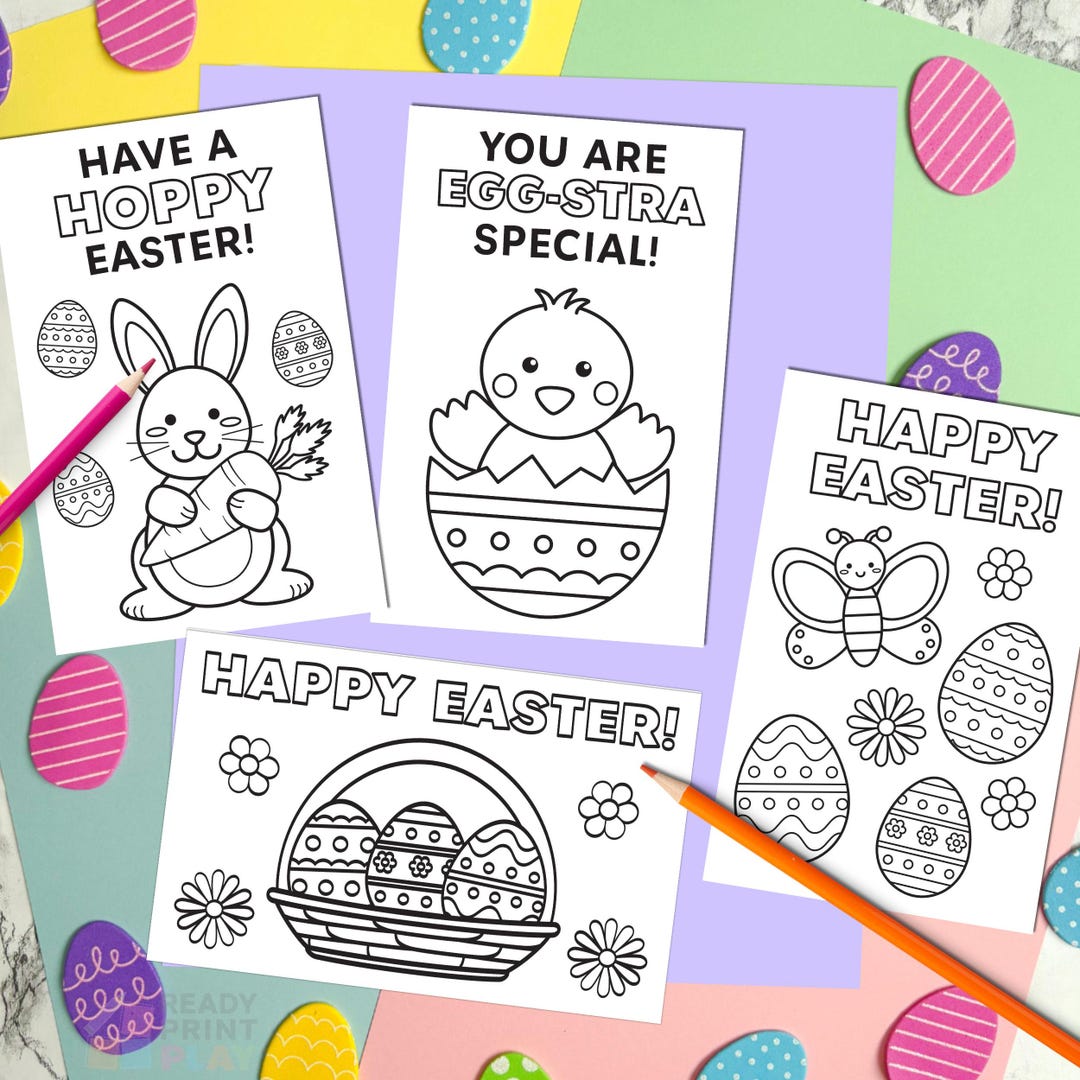 Printable Happy Easter Coloring Cards for Kids - Etsy