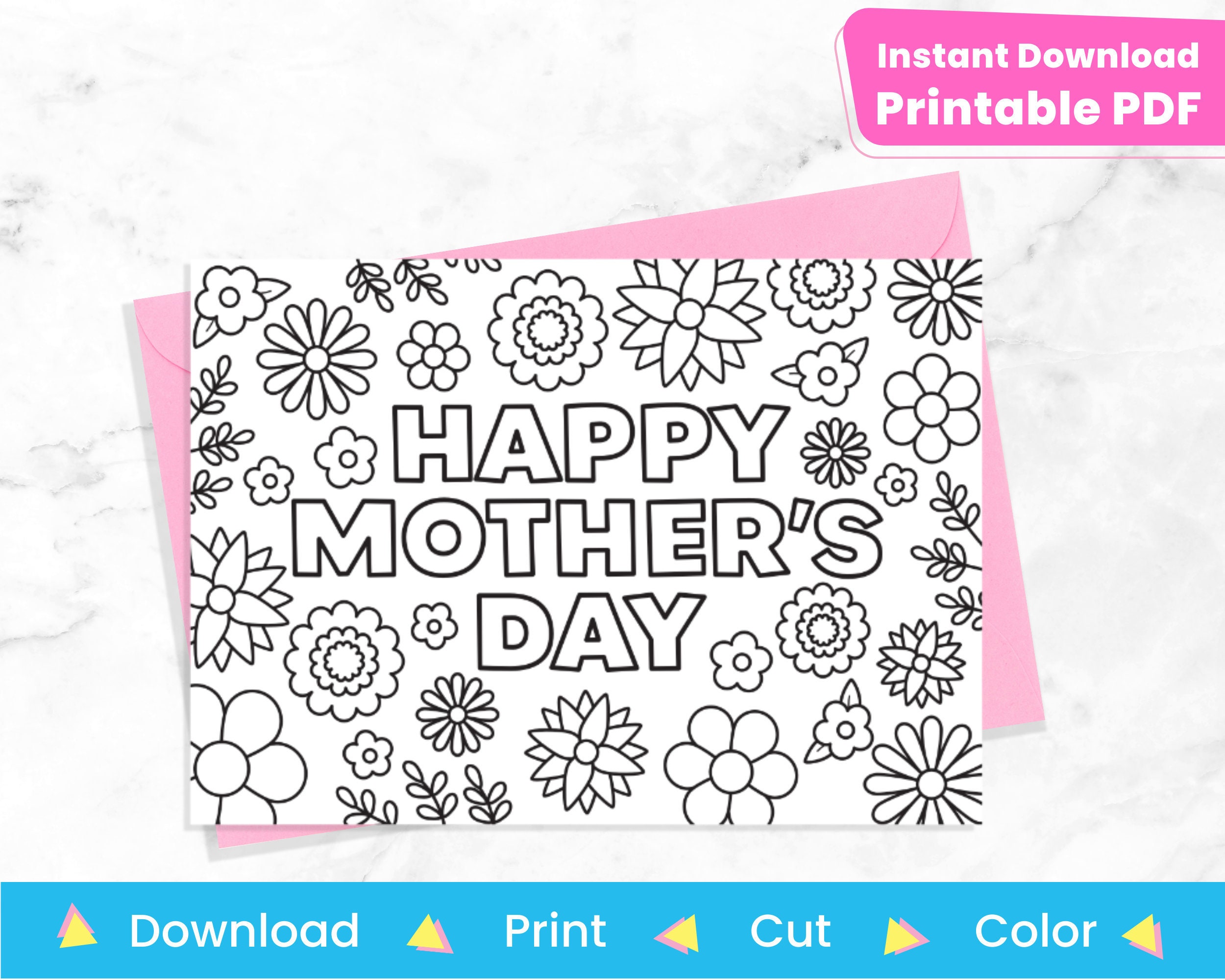 Mother's Day Flower Card to Color | Printable Happy Mother's Day Card ...