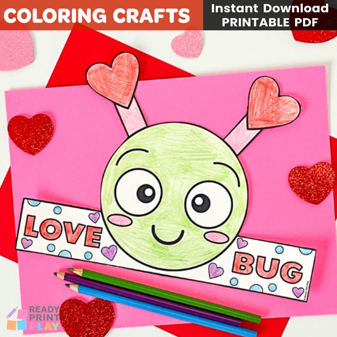 Love Bug Valentine's Day Coloring Crown Craft | Printable Party Hat ...