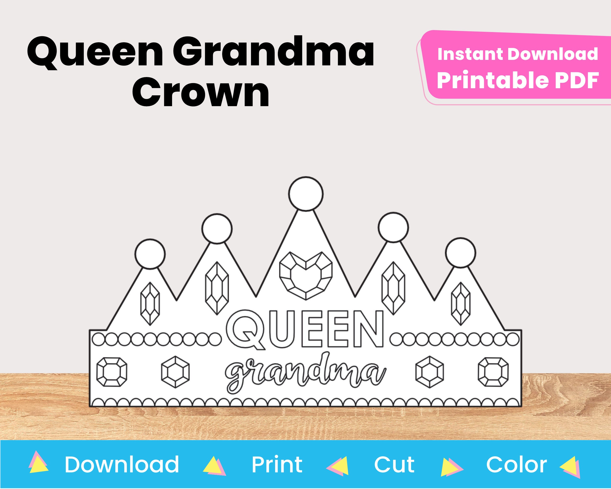Queen Grandma Crown Printable Hat Template Craft Project | DIY Mother's ...