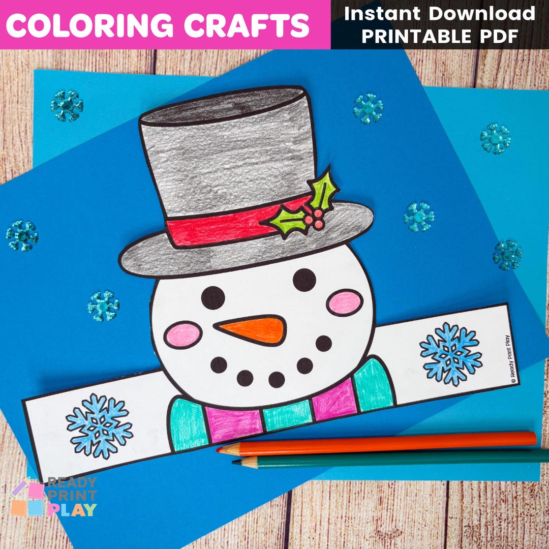 Printable Snowman Hat Craft | Kids Winter Coloring Activity - Etsy