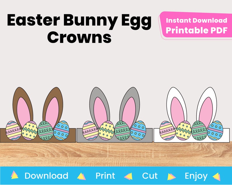Easter Bunny Ear Printable Paper Hat Template | White, Brown, & Gray ...
