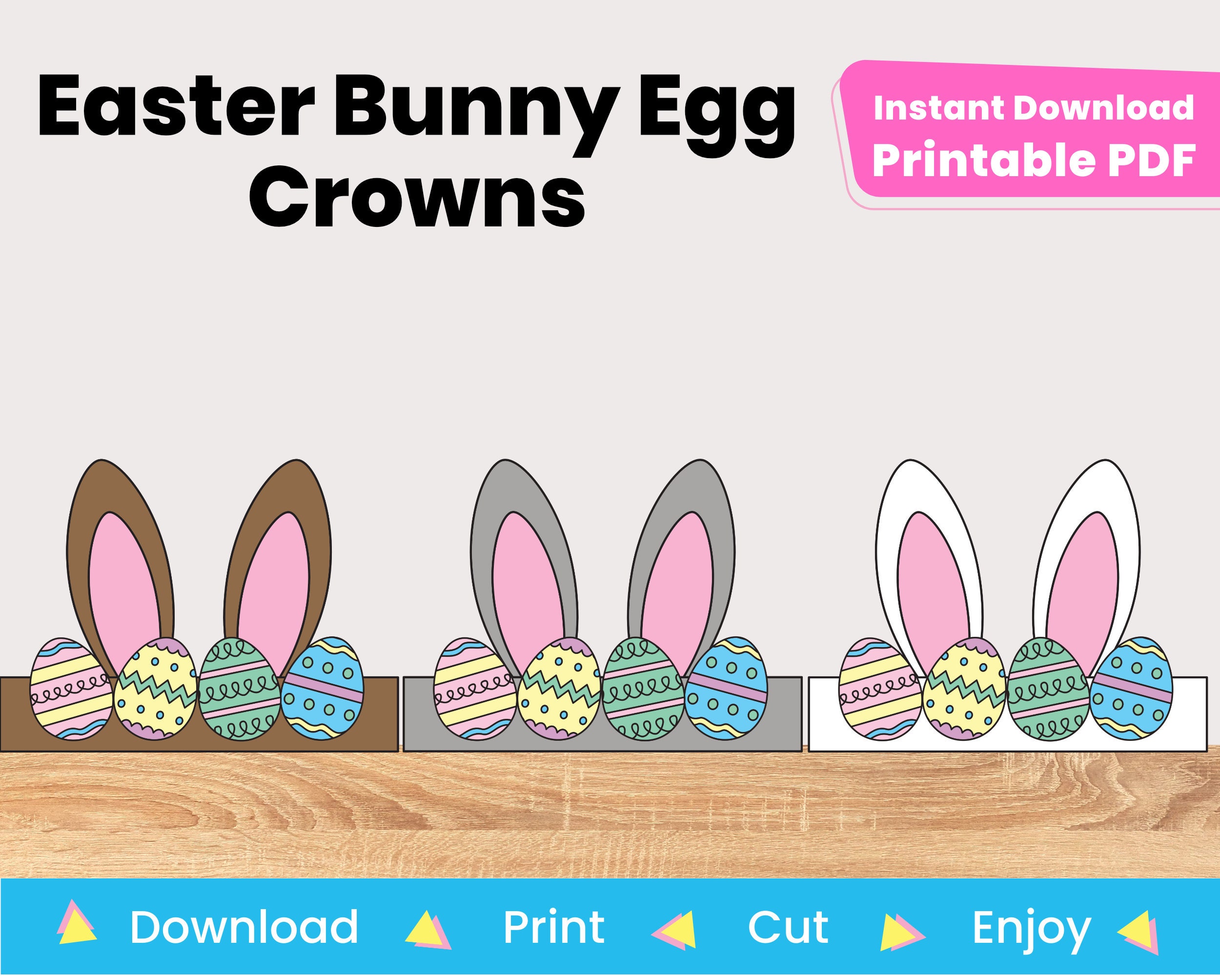 Easter Bunny Ear Printable Paper Hat Template | White, Brown, & Gray ...
