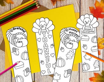 Thanksgiving Coloring Bookmark Crafts | Thankful Turkey Activity for ...