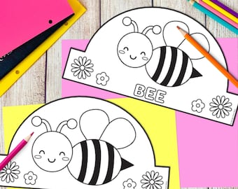 Printable Bee Headband Craft | Spring Insect Coloring Activity - Etsy