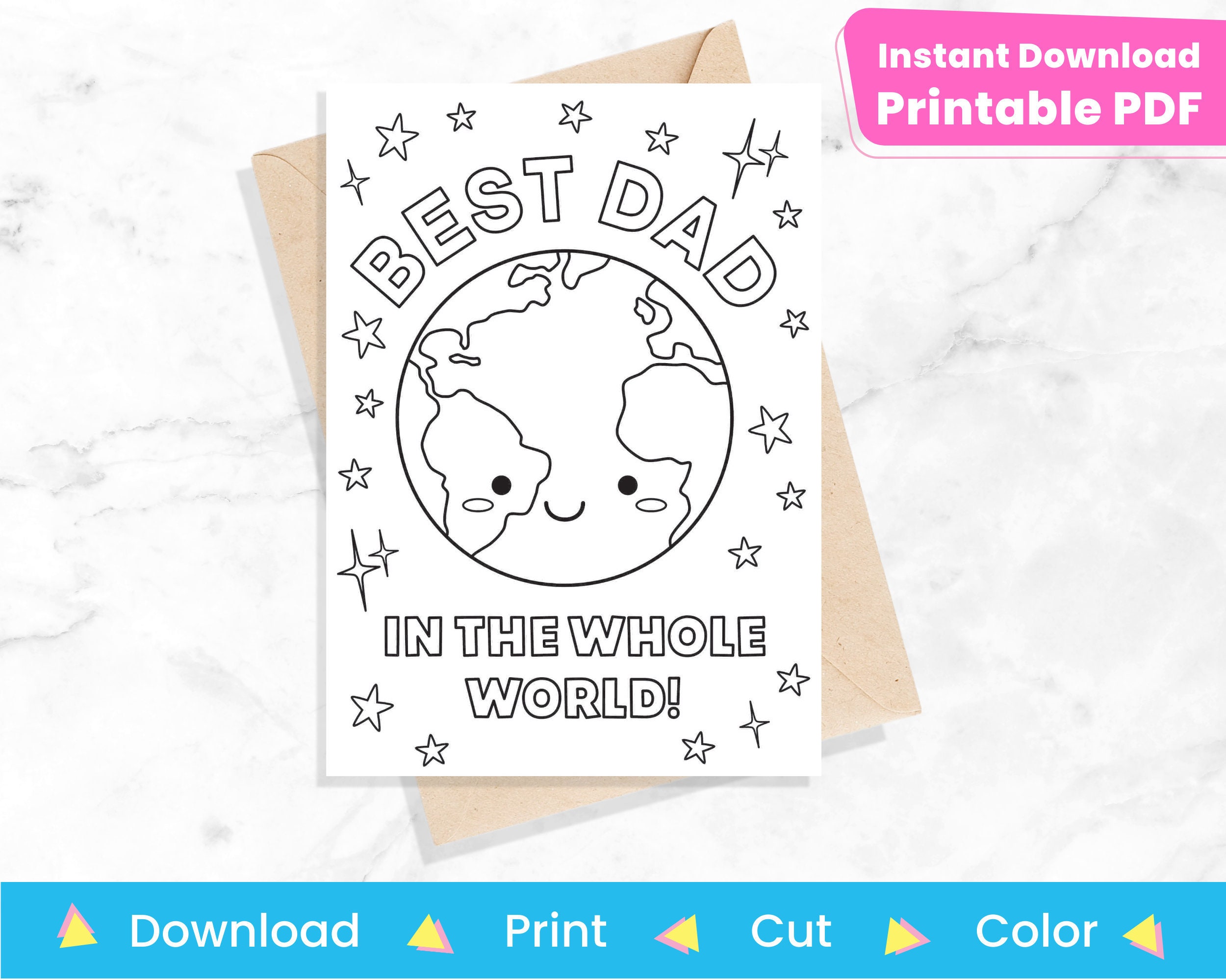 Fathers Day Card for Coloring | Printable Best Dad in the World Card ...