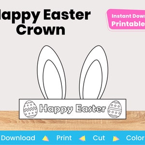 Happy Easter Bunny Ear Printable Paper Crown Hat Template | DIY Kids ...