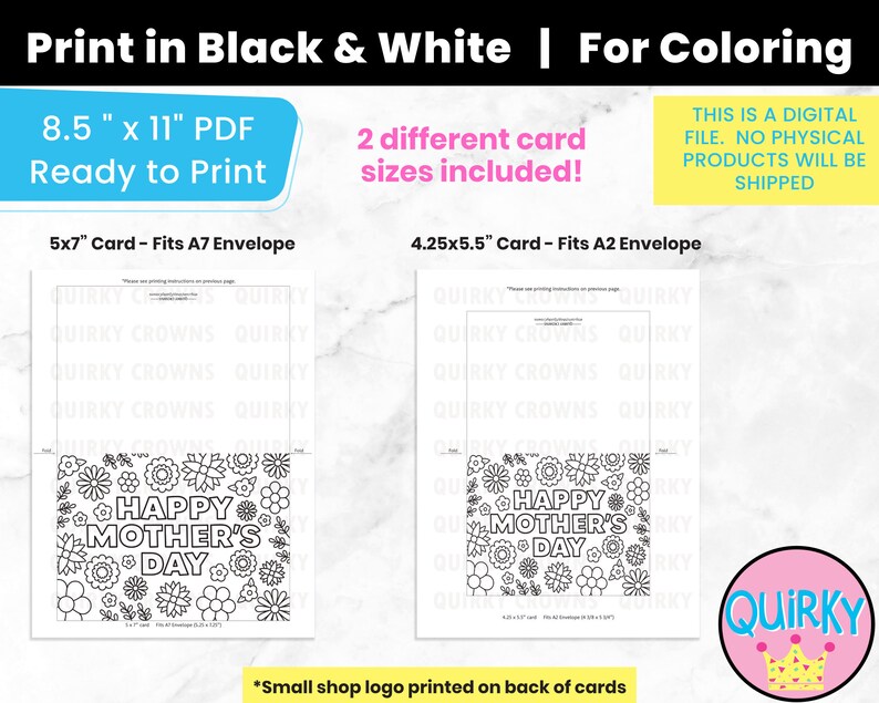 Mother's Day Flower Card to Color | DIY Printable Gift (digital ...