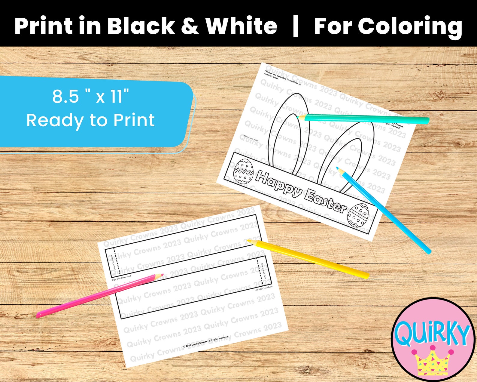 Easter Bunny Ears Crown: DIY Printable Coloring Craft (digital Download ...