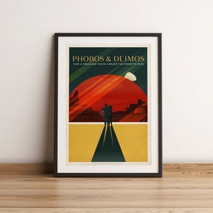 Phobos & Deimos Retro Poster | Sci-fi Prints Space Digital Poster ...