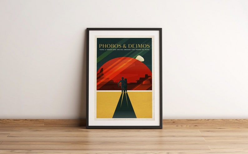 Phobos & Deimos Retro Poster | Sci-fi Prints Space Digital Poster ...