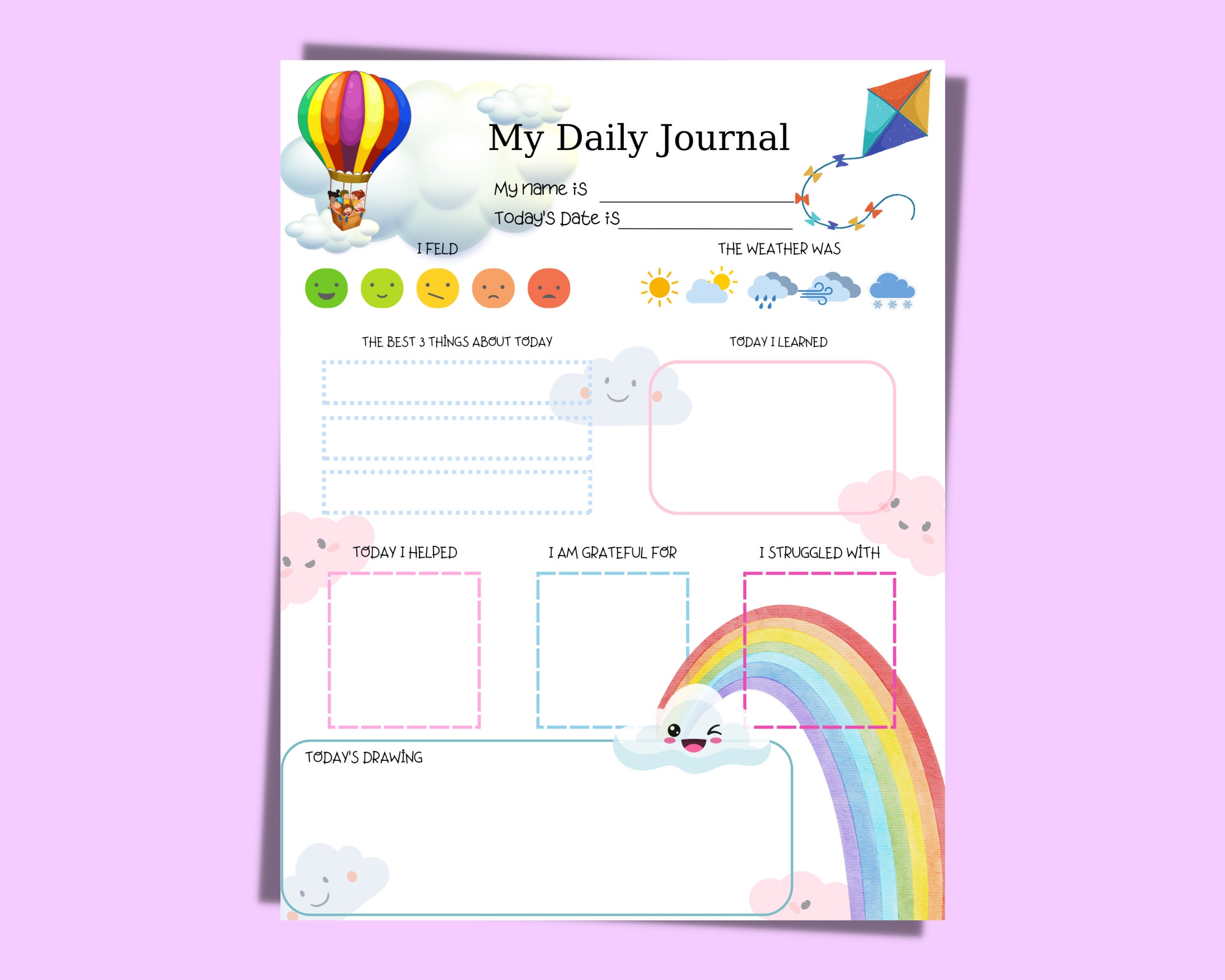 Daily Journal for Kids Kindergarten and Homeschool Activity - Etsy
