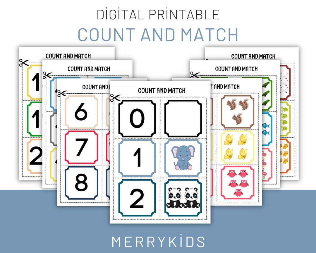 Number Match, Counting and Matching Cards for Children, Animals Themed ...
