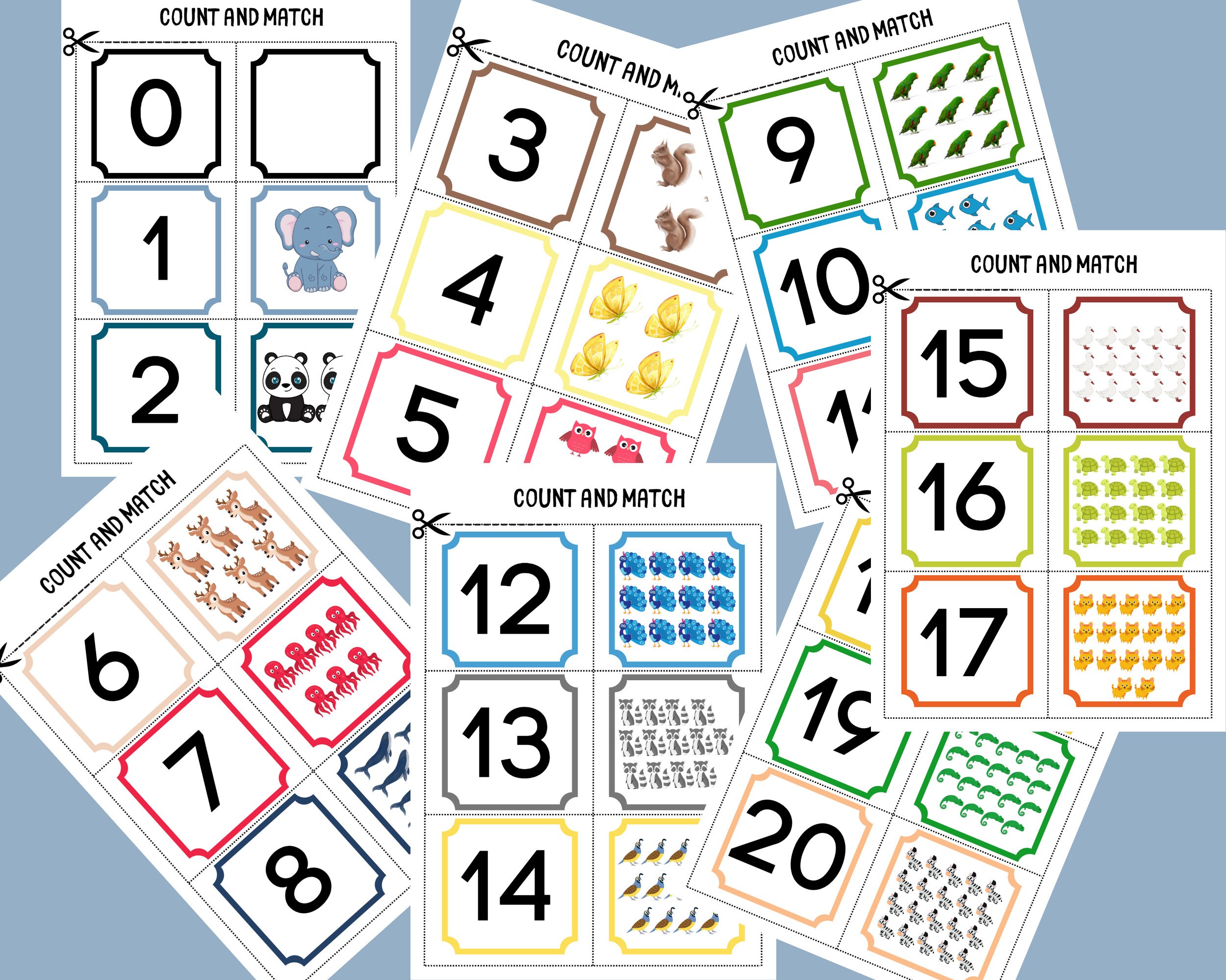 Number Match, Counting and Matching Cards for Children, Animals Themed ...