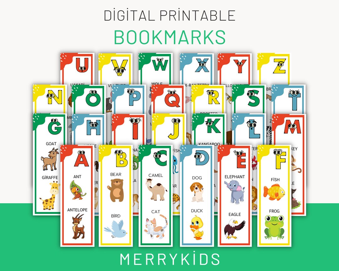 Educational and Funny, Alphabet and Animal Themed Bookmark for Kids ...