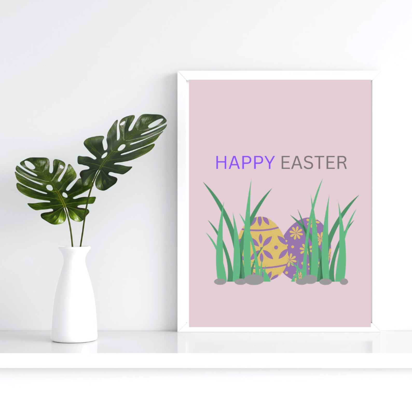 Happy Easter Sign, Printable Easter Art, Modern Easter Decor, Neutral ...