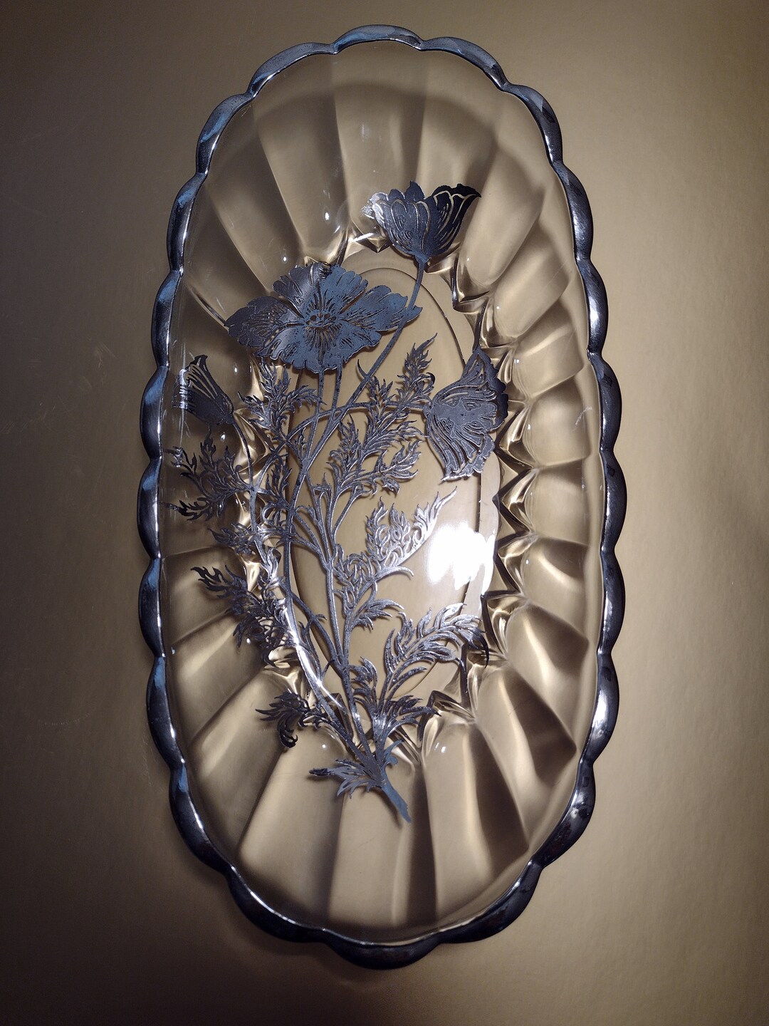 Silver City Glass Co. - "flanders Poppy" - Silver Overlay - Oval Dish ...
