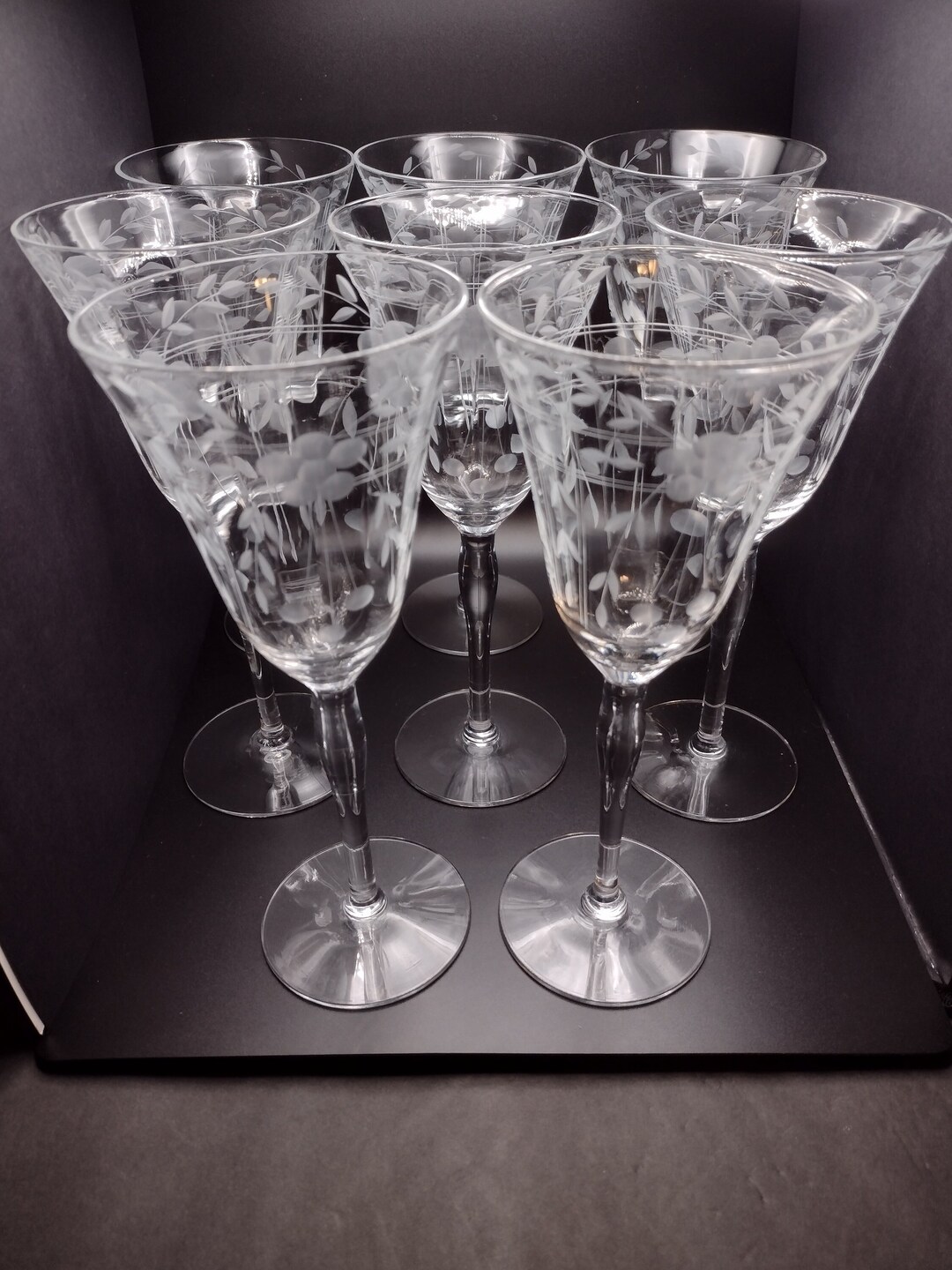8 Etched Crystal Goblets - Etsy