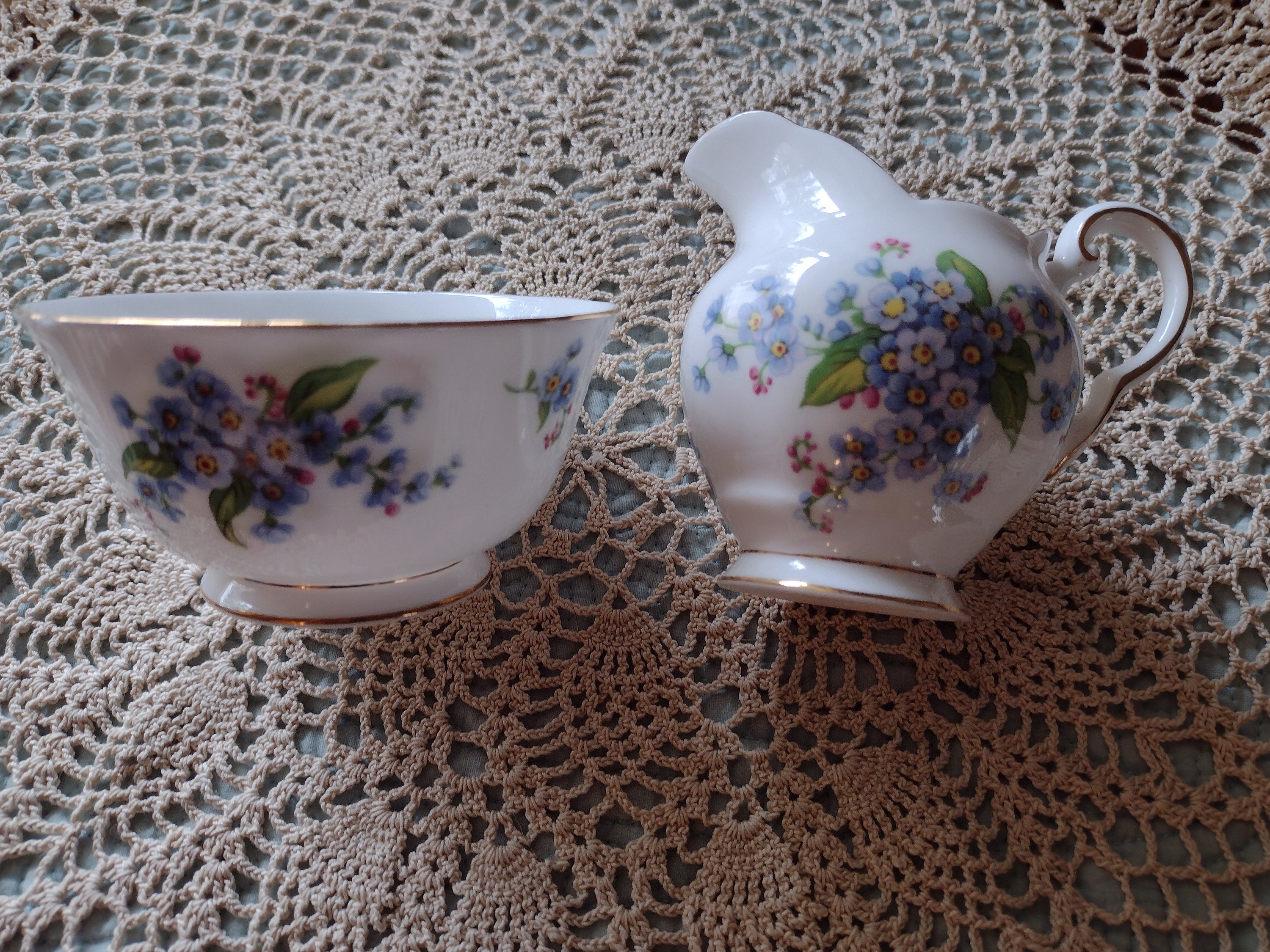 Tuscan Cream & Sugar "forget Me Not" Pattern. Fine Bone China. Made in ...