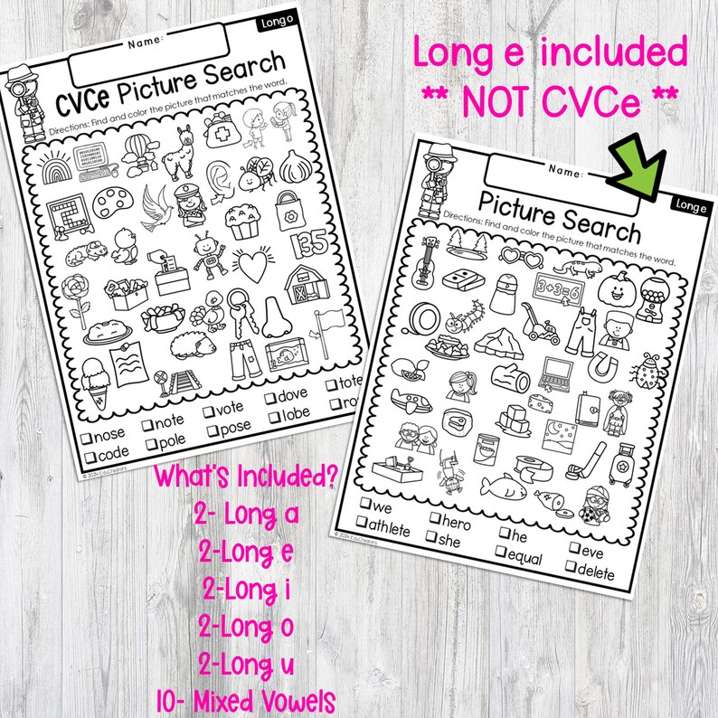 Cvce Phonics Picture Search I Spy Read and Find Worksheet Puzzles - Etsy
