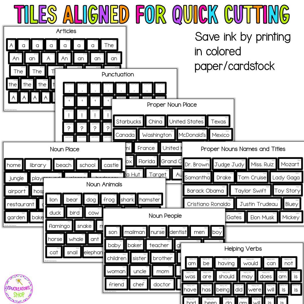 Build A Sentence Tiles Part of Speech Centers Language Arts 2nd 3rd 4th ...