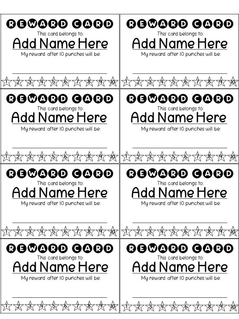 Printable Colorful Punch Cards, Incentive Reward Cards for Students ...
