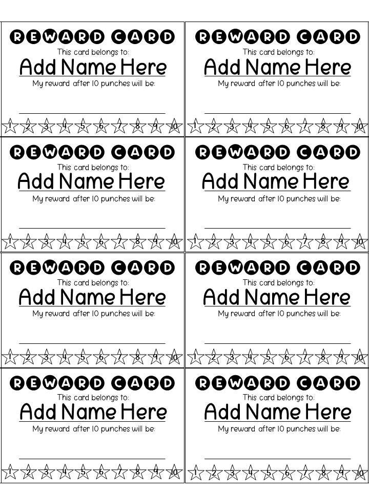 Printable Colorful Punch Cards, Incentive Reward Cards for Students ...