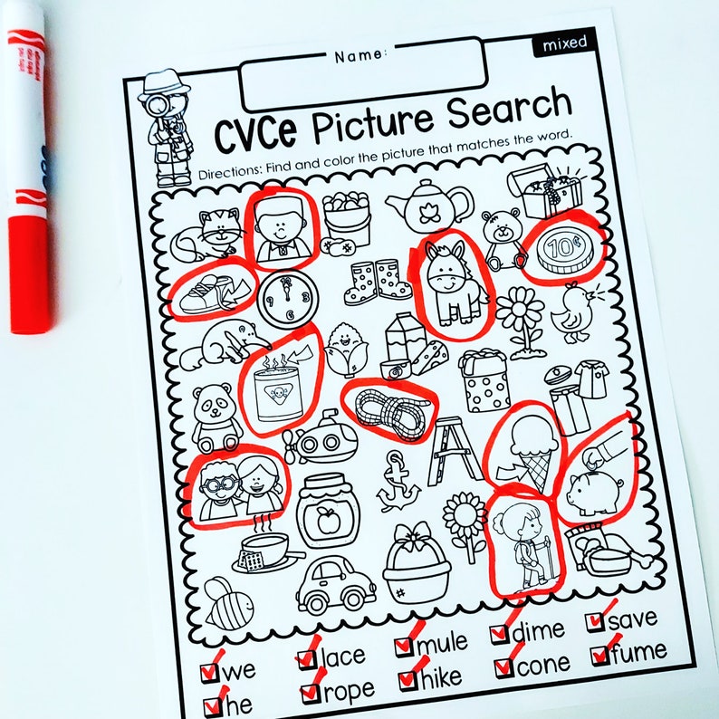 Cvce Phonics Picture Search I Spy Read and Find Worksheet Puzzles - Etsy