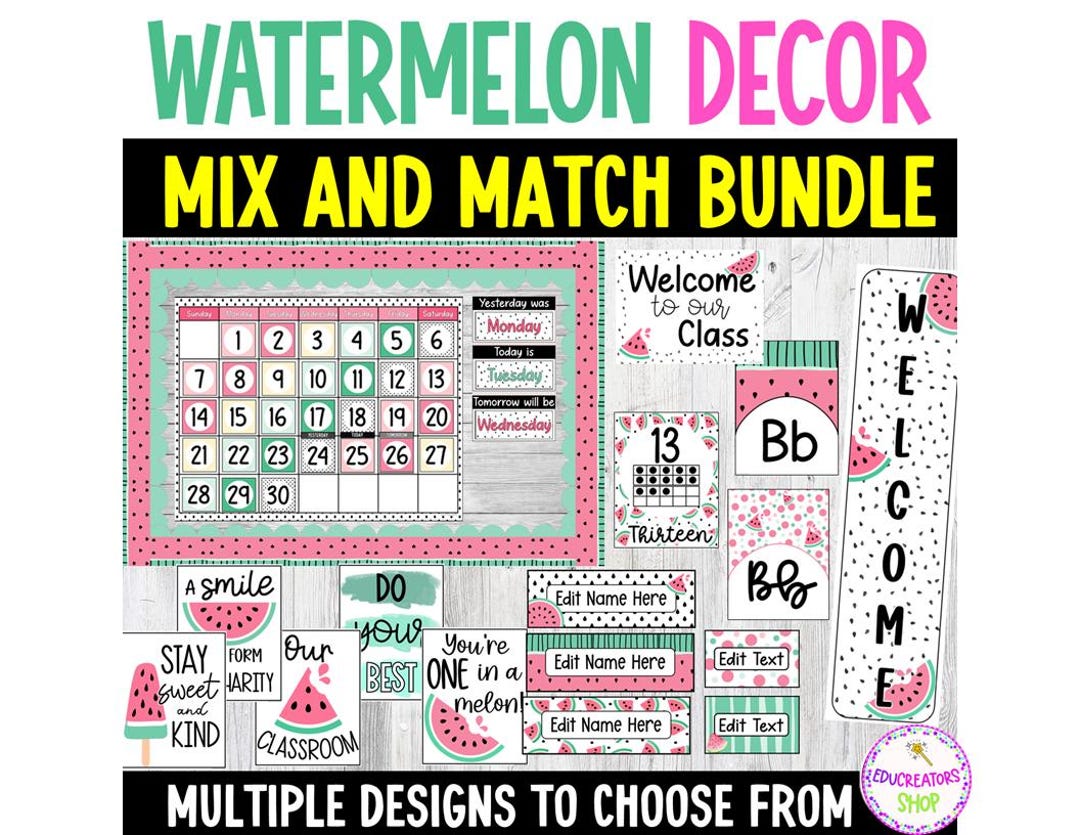 Watermelon Classroom Decor Bundle | Bulletin Board, Editable Signs ...