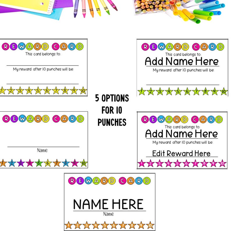 Printable Colorful Punch Cards, Incentive Reward Cards for Students ...