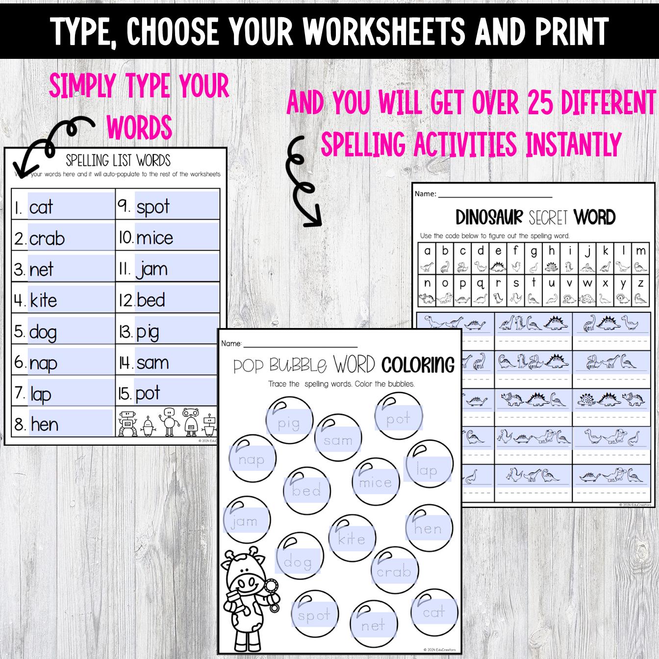 Spelling Practice for Any Word List, Word Work Kindergarten 1st 2nd 3rd ...