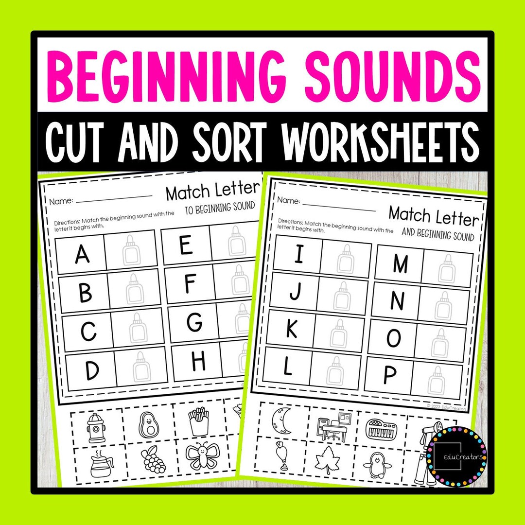 Alphabet Beginning Sounds Phonics WORKSHEETS Cut and Paste Letter ...