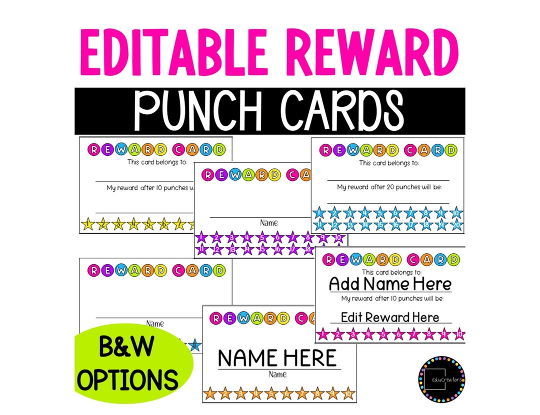 Printable Colorful Punch Cards, Incentive Reward Cards for Students ...
