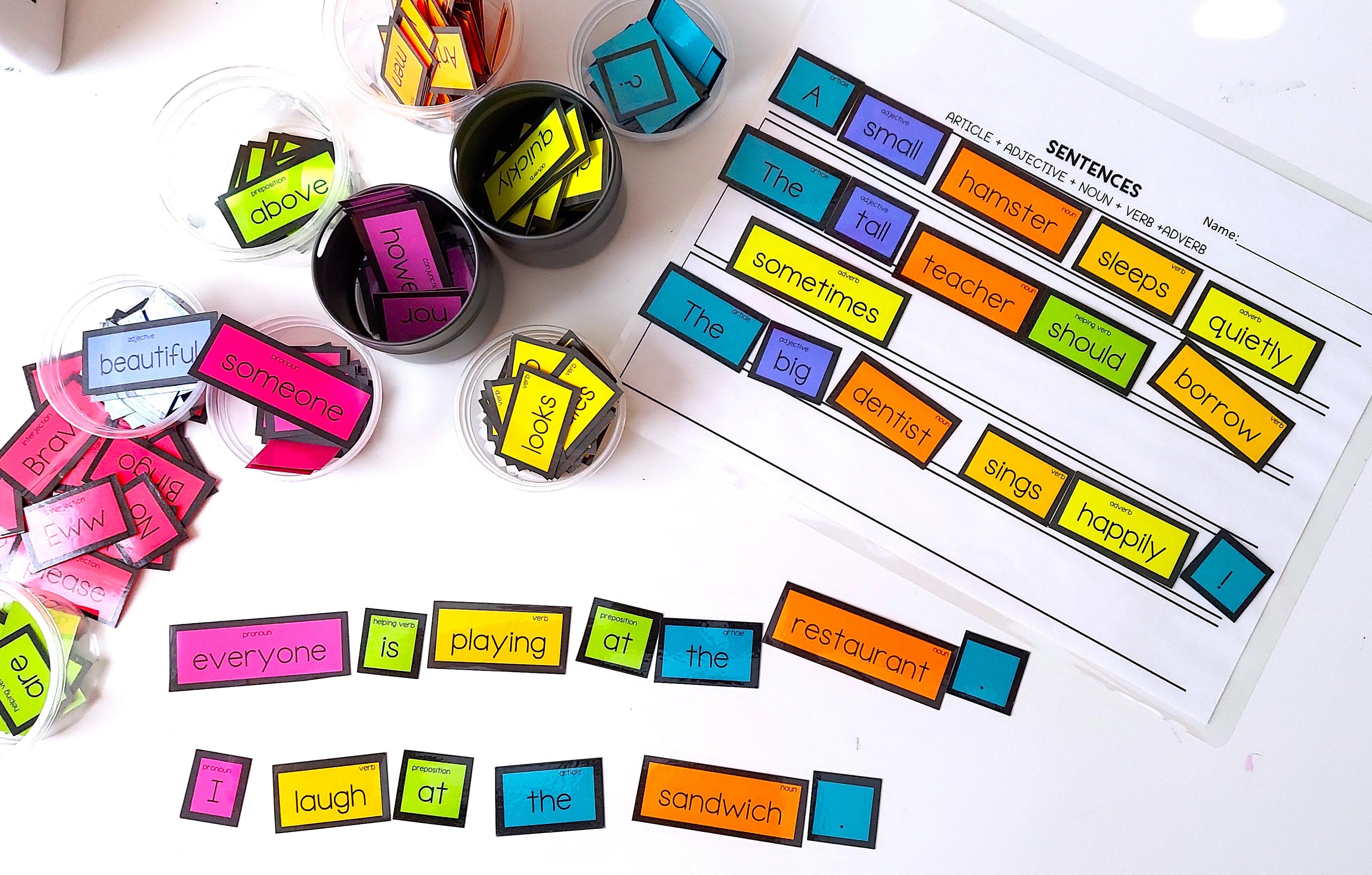Build A Sentence Part of Speech Tiles Language Arts - Etsy