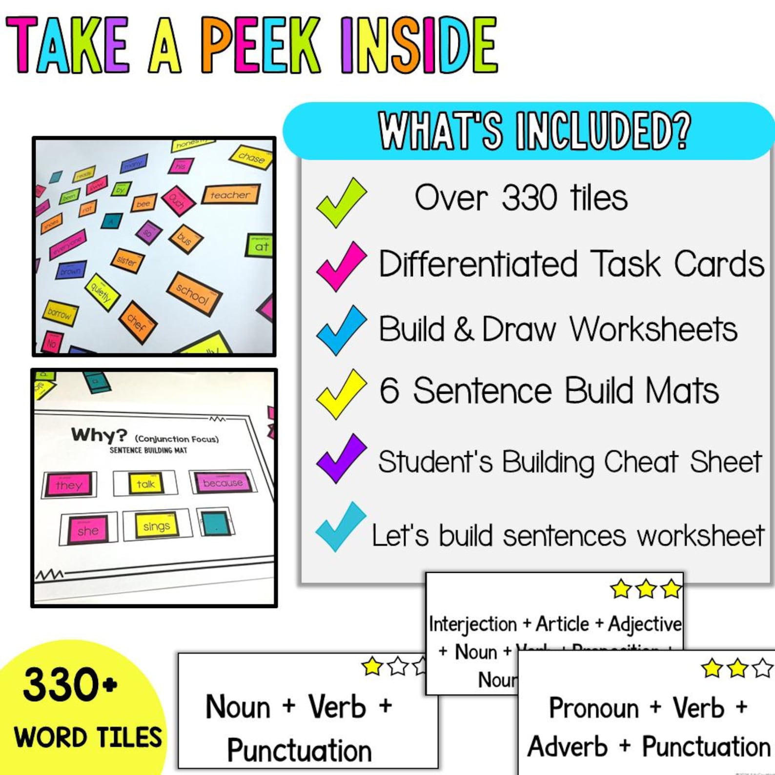 Build A Sentence Tiles Part of Speech Centers Language Arts 2nd 3rd 4th ...