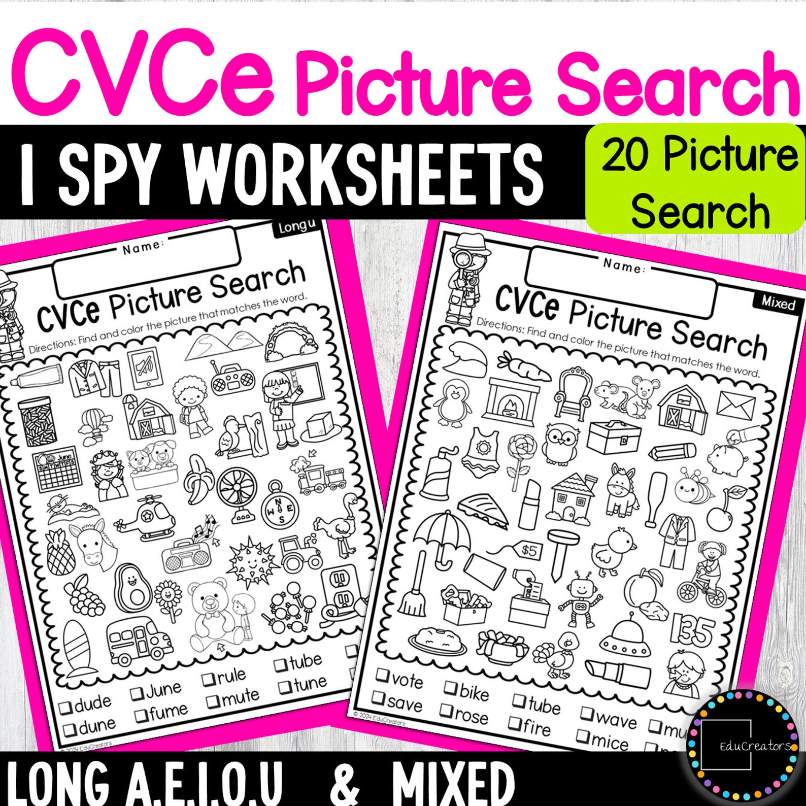Cvce Phonics Picture Search I Spy Read and Find Worksheet Puzzles - Etsy