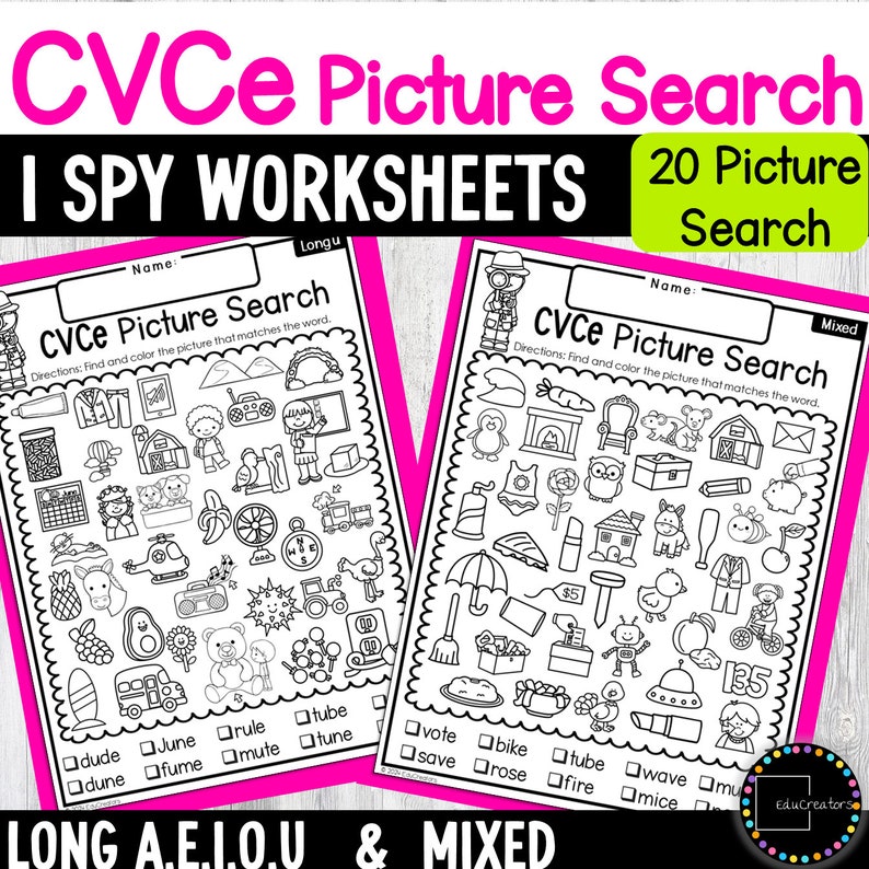 Cvce Phonics Picture Search I Spy Read and Find Worksheet Puzzles - Etsy
