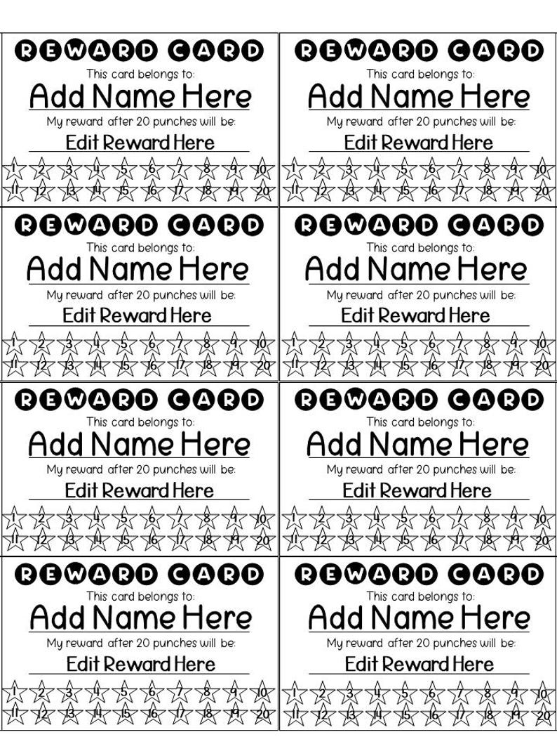 Printable Colorful Punch Cards, Incentive Reward Cards for Students ...