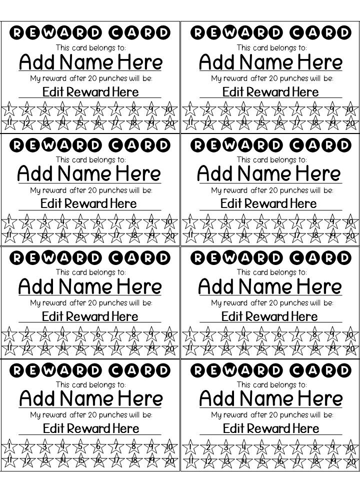 Printable Colorful Punch Cards, Incentive Reward Cards for Students ...