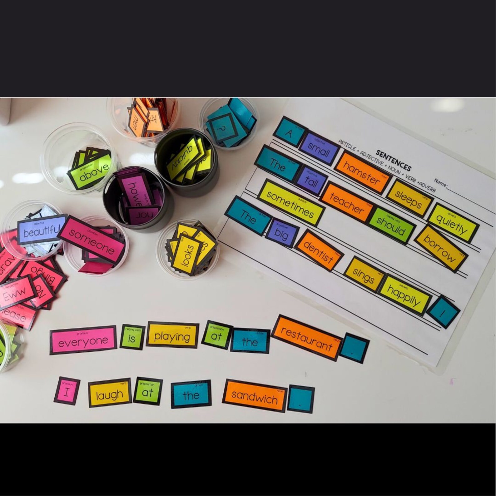 Build A Sentence Part of Speech Tiles Language Arts - Etsy
