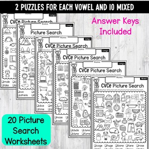 Cvce Phonics Picture Search I Spy Read and Find Worksheet Puzzles - Etsy