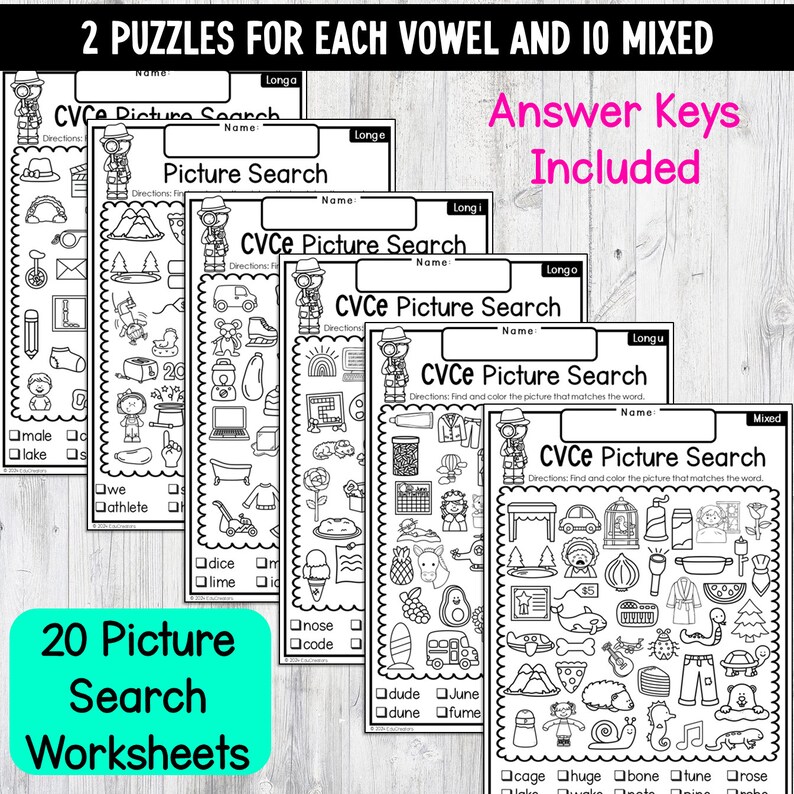Cvce Phonics Picture Search I Spy Read and Find Worksheet Puzzles - Etsy