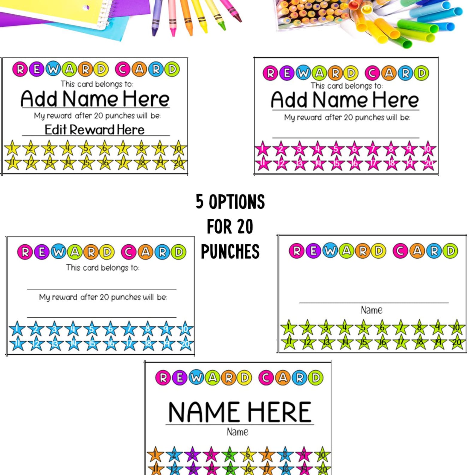 Printable Colorful Punch Cards, Incentive Reward Cards for Students ...