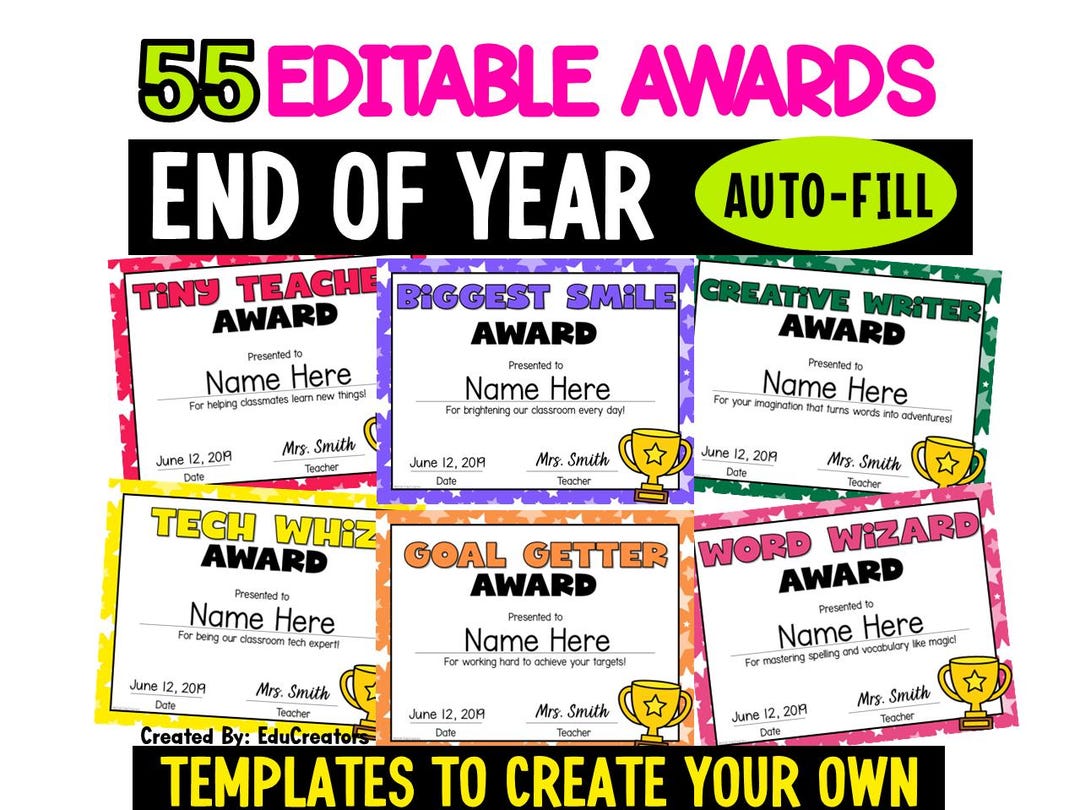 End of the Year Awards Certificates | Editable Classroom Student Awards ...