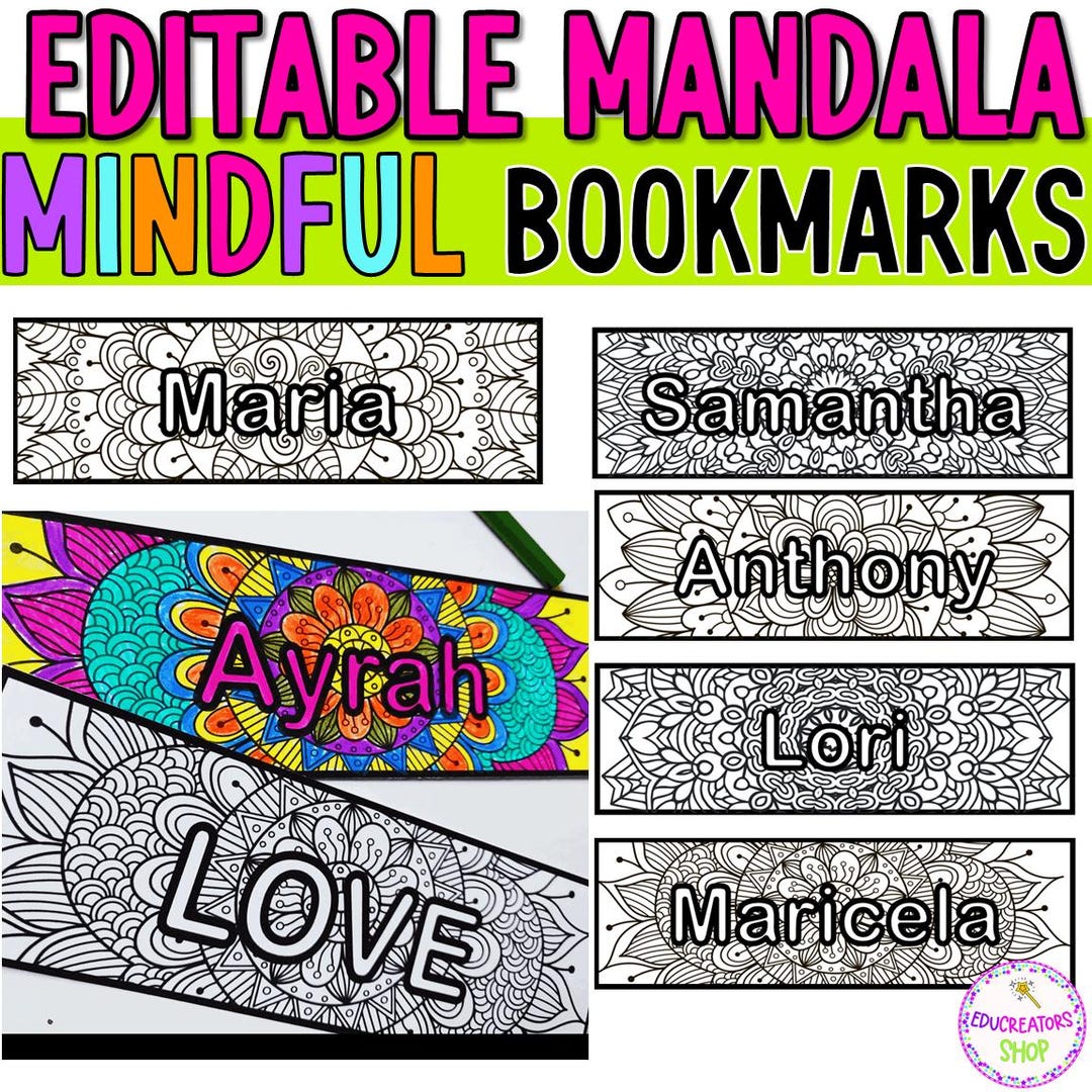 Editable Mandala Coloring Bookmarks | Personalized Mandala Coloring ...