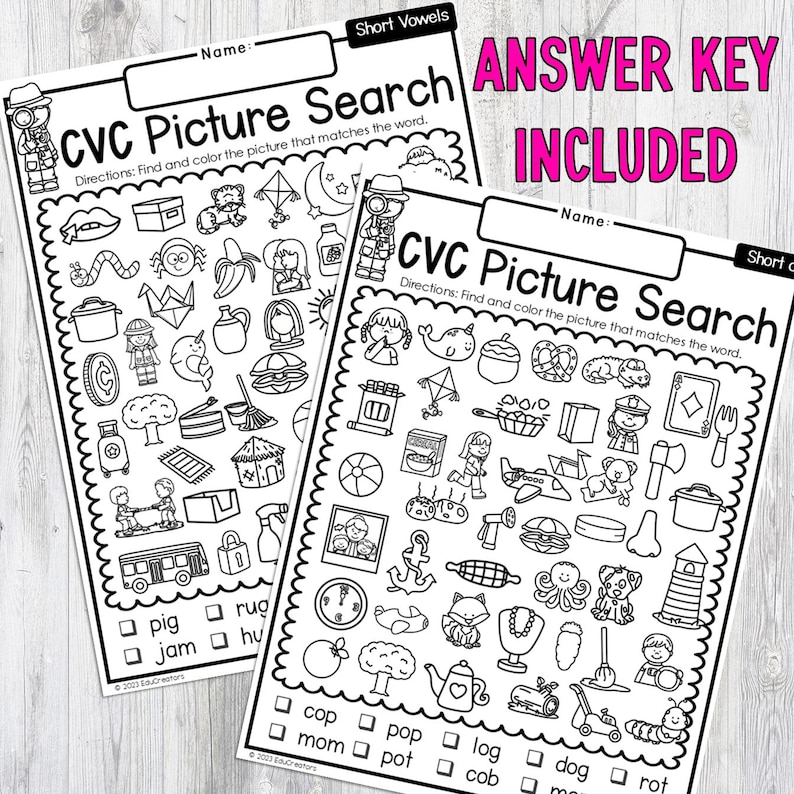 I Spy CVC Phonics Picture Search I Spy Read and Find Seek and Color ...
