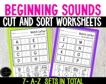 Beginning Sounds Cut and Paste Worksheet Bundle - Etsy