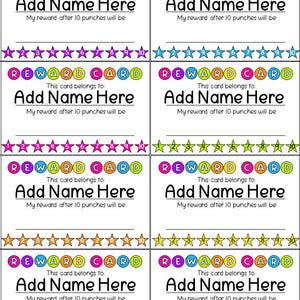 Printable Colorful Punch Cards, Incentive Reward Cards for Students ...