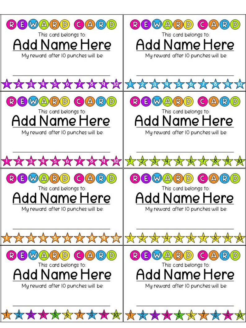 Printable Colorful Punch Cards, Incentive Reward Cards for Students ...