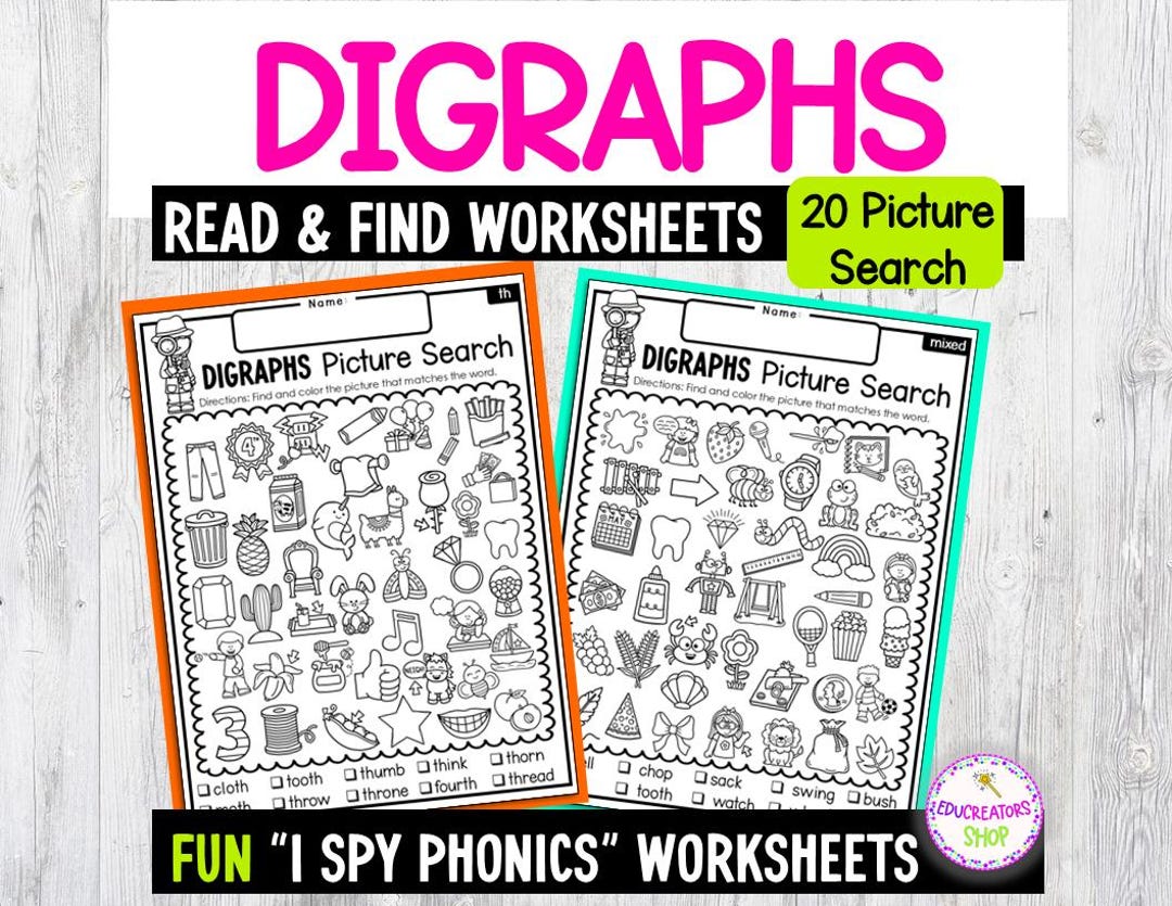 Digraphs Phonics Picture Search | I Spy Digraphs Worksheets | Read and ...